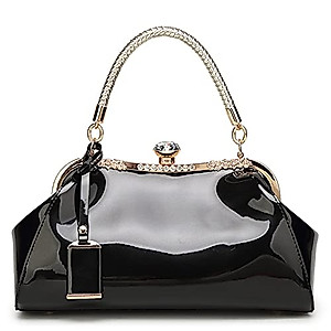 ROUROU Glossy Patent Leather Handbag for Women Top Handle Tote Bag Evening Shoulder Bag Wedding Satchel Retro Purse
