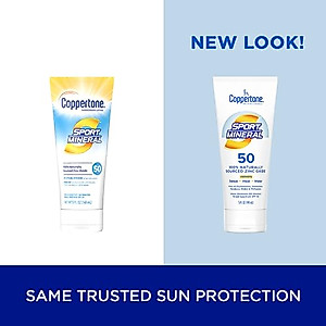 Coppertone SPORT Sunscreen Lotion SPF 50, Zinc Oxide Mineral Sunscreen, Water Resistant Body Sunscreen SPF 50, 5 Fl Oz Tube