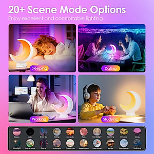 ECOLOR Smart Table Lamp, RGB APP Control Moon Lamp, Small Lamp with Scene Mode and Music Mode, Dimmable Warm White Light Touch Lamps for Bedrooms and Living Room