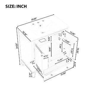 CuisinSmart 30" Bathroom Vanity with Sink, Combo Cabinet Undermount Sink, Bathroom Storage Cabinet Modern Design Bath Vanity with 2 Doors and 1 Drawer Black