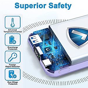 AOGUERBE Magnetic Wireless Portable Charger, 10000mAh Wireless Power Bank PD 22.5W Fast Charging with USB-C LED Display Mag-Safe Battery Pack Compatible for iPhone 14/13/12 Pro/Mini/Pro Max（Purple