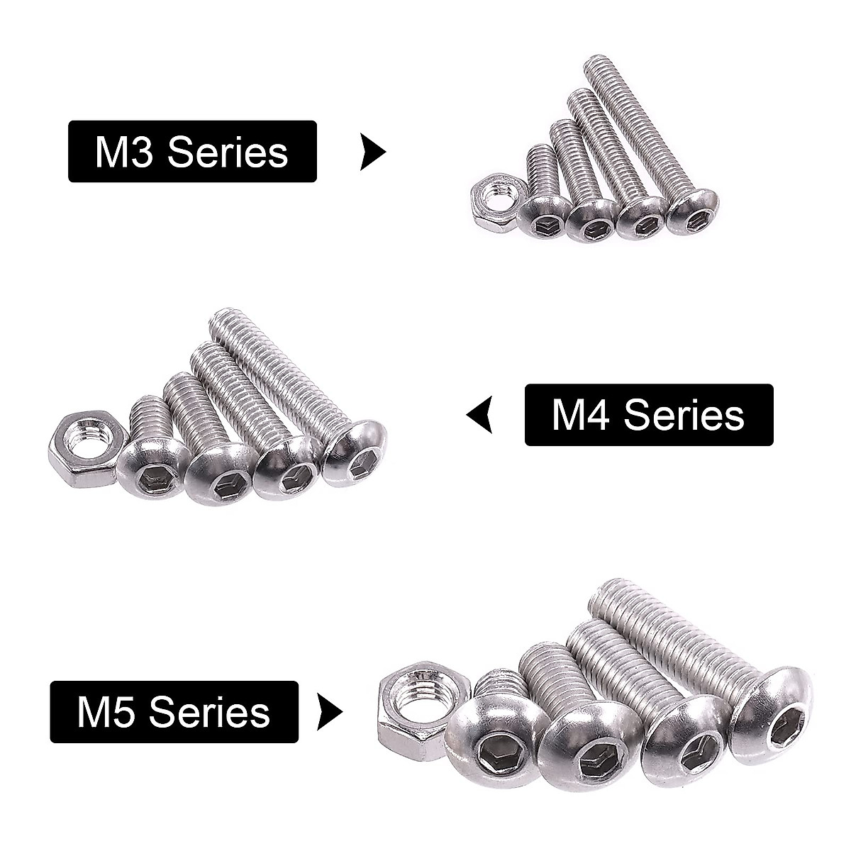 Hilitchi 460-Piece M3 M4 M5 Stainless Steel Button Head Hex Socket Head Cap Bolts Screws Nuts Assortment Kit