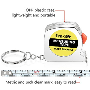 20 Pieces Tape Measure Keychains Functional Mini Retractable Measuring Tape Keychains with Slide Lock for Birthday Party Favors and Daily Use, 1 m/ 3 ft (20)