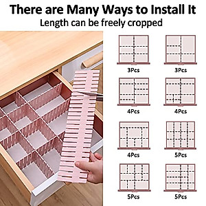 14.5 in Pink DIY Grid Drawer Organizer for Socks, TWUTGAYW 8PC Adjustable Plastic Storage Drawers Divider, Drawer Organizer Grid Dividers, Pink Drawer Partitions for Tie, Bras, Underwear, Makeup