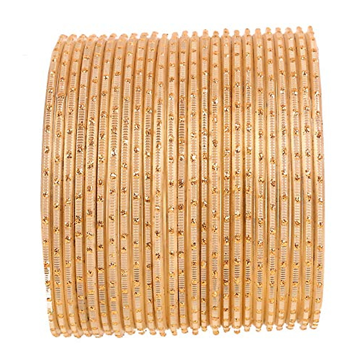 Touchstone New Colorful 2 Dozen Bangle Collection Indian Bollywood Alloy Metal Textured Light Golden Designer Jewelry Special Large Size Bangle Bracelets Set of 24 in Antique Gold Tone for Women