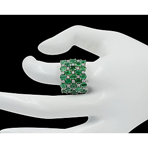 Natural Green Zambian Emerald 4X3 MM Oval Cut 925 Sterling Silver May Birthstone Cluster Unisex Proposal Ring For Engagement Gift (Rhodium Plated Silver, 6.5)