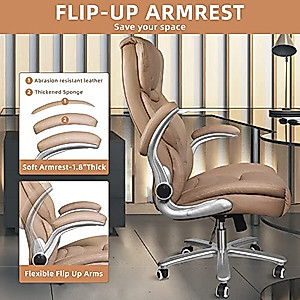 Sucrever Executive Office Chair, Big and Tall Office Chairs for Heavy People 400lbs Wide Seat, High Back Leather Office Chair Lumbar Support with Adjustable Armrests, Office Desk Chair, Brown