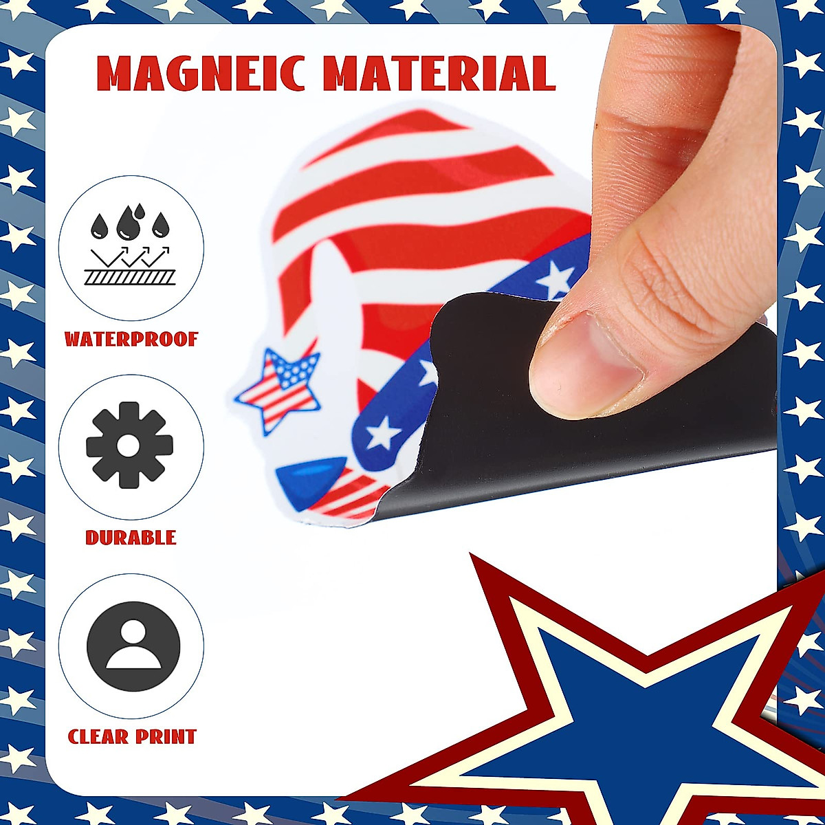 24 Pieces Patriotic Magnets 4th of July Car Refrigerator Magnets Independence Day Gnomes USA Flag Decorative Magnetic Stickers for Fridge Metal Door Mailbox Locker Office Cabinets Decor