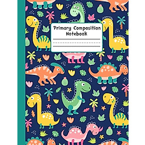 Primary Composition Notebook Dinosaurs: Half Page Ruled Primary Writing Journal for Kids, Boys, Girls, Grades K-2.