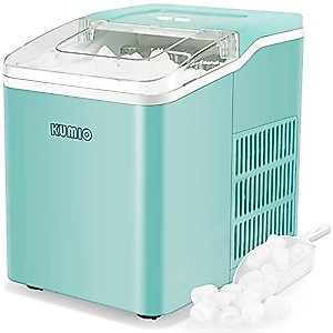 KUMIO Ice Makers Countertop, 9 Bullet Ice Ready in 6-8 Mins, 26.5 lbs/24 hrs, Self-Cleaning Ice Maker, Portable Ice Machine with Ice Scoop & Basket, Blue