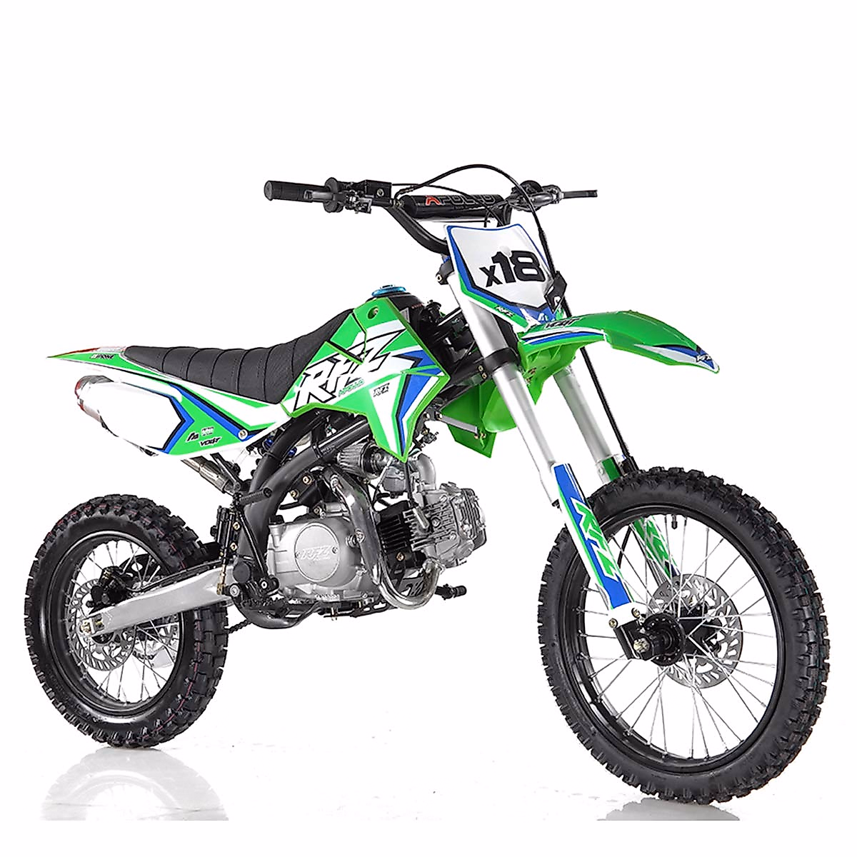 Apollo DB-X18 125CC RFZ Racing Dirt Bike, Twin Spare Heave Duty Steel Frame (Green)