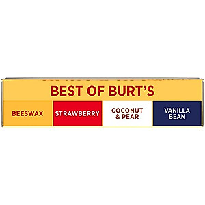 Burt's Bees Lip Balm Easter Basket Stuffers, Moisturizing Lip Care Spring Gift, for All Day Hydration, 100% Natural, Original Beeswax, Strawberry, Coconut & Pear & Vanilla (4 Pack)