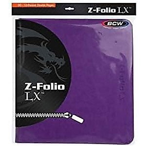 BCW Z-Folio LX Zipper Portfolio - Premium Purple Leatherette 12-Pocket Playset Album - Secure Zipper - 480 Card Capacity - Card Collector's Dream - Card Organizer - Trading Card Storage