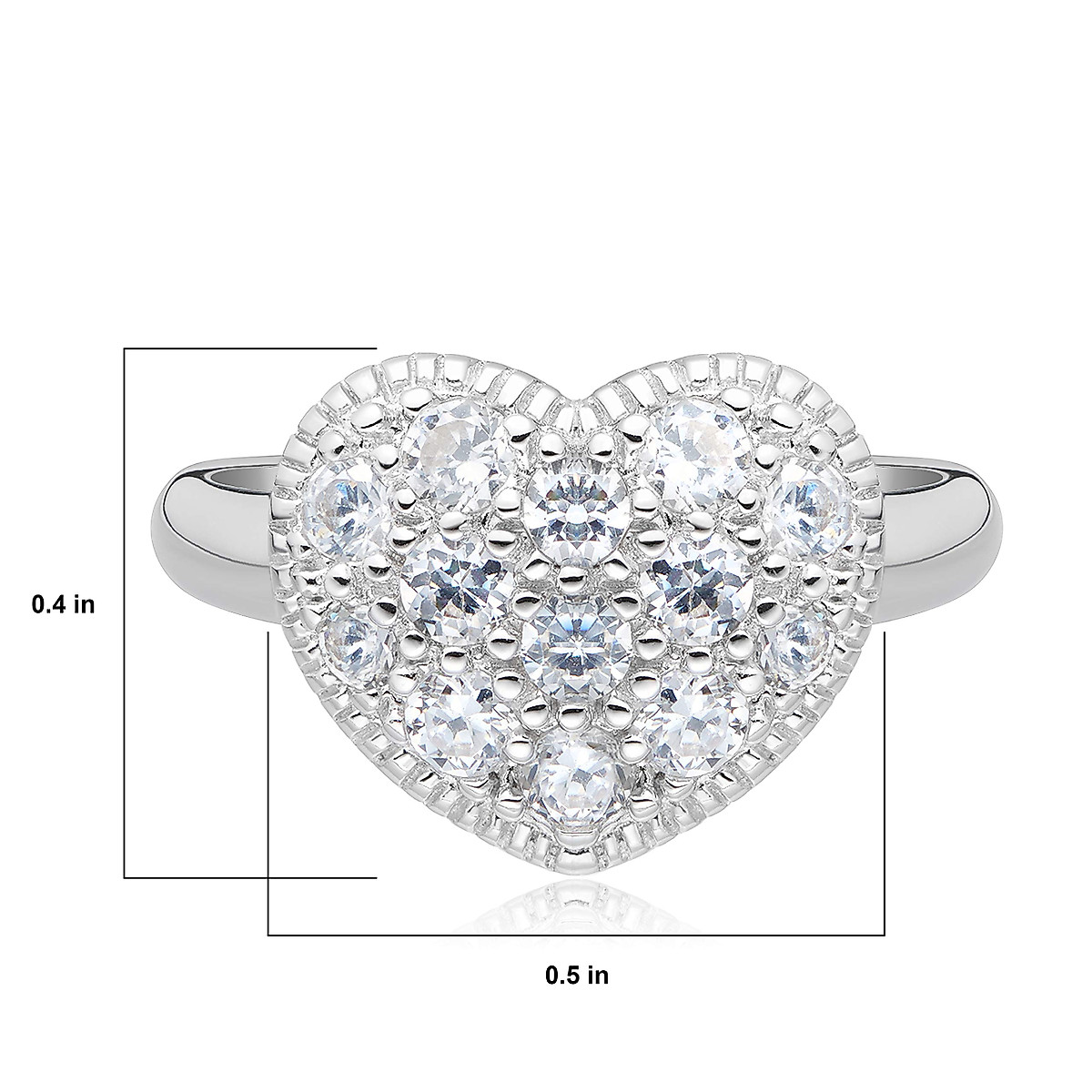 MORGAN & PAIGE .925 Sterling Silver Pavé-Set Cubic Zirconia Heart Ring - Size 7