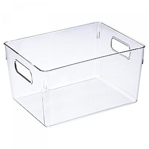 uxcell Refrigerator Organizer Bins 1PC, Stackable Fridge Drawer Organizer with Handles, Clear Fridge Bins for Pantry, Freezer, Shelves - White