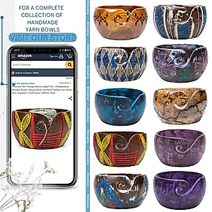 Premium Yarn Bowls | Size (7 x 4.5) inches | Wooden Yarn Storage Bowls | Crocheting Accessories and Supplies Organizer | Multicolour -inanosa (Blue)
