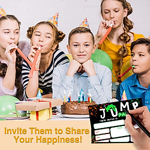 YSTEP Jump Birthday Party Invitations, 20 Invite Cards with Envelopes, 4"x6" Trampoline Bounce House Birthday Invites - A01