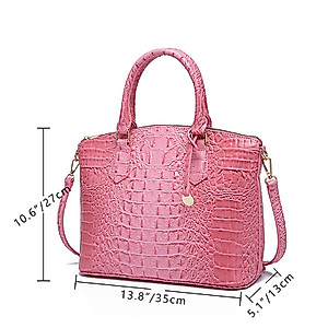 Satchel Bag Women’s Vegan Leather Crocodile-Embossed Pattern With Top Handle Large Shoulder Bags Handbags (Yellow)