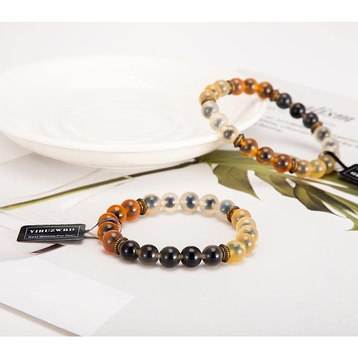 YIRUZWRD Natural Agate Bracelet 8mm Beads Men Women Stretch Wrist Bracelet Crystal Bracelet Chakra Healing Agate Energy Balancing