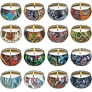 JHENG Set of 16 Small Scented Candles Soy Wax Aromatherapy Candles 2.5 OZ Portable Tin Candles with Lid, Relaxation Gifts Basket for Mother, Women, Friends and Coworkers