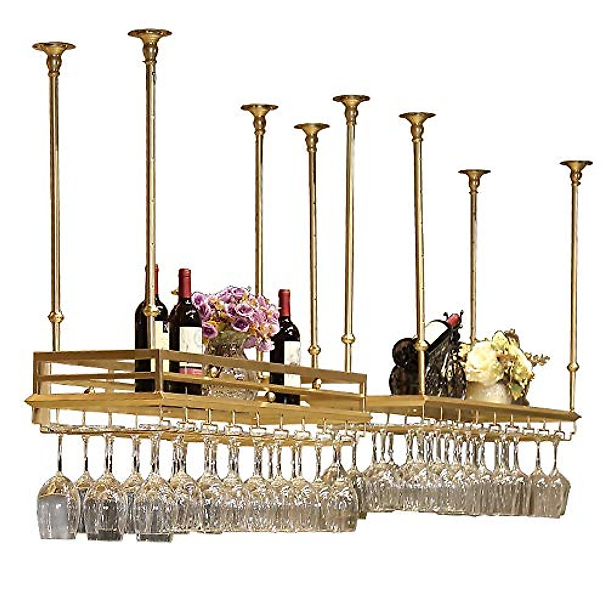 Wine Glass Holder Inverted Wine Rack Simple Style Iron Hanging Wine Glass Holder Ceiling Decorative Frame J1013, PIBM, b, 120x35cm