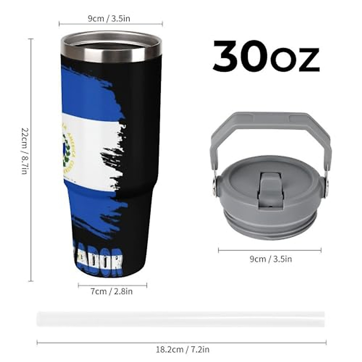 Vintage El Salvadorean Flag 30 OZ Insulated Tumblers with Handle And Straw Leakproof Vacuum Insulated Stainless Steel Water Bottle for Car Fishing Travel