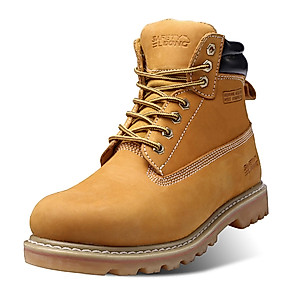 SAFETY LOONG Work Boots for Men Soft Toe Non Slip Rubber Sole Comfortable Full Grain Leather Waterproof Goodyear Welt Construction Shoes 10.5