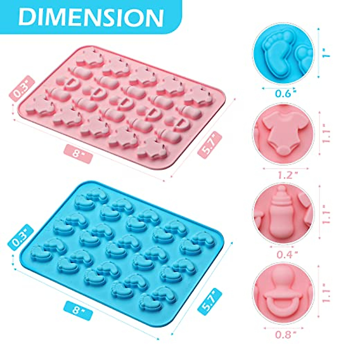 Webake Baby Feet Mold Baby Onesie Baby Bottle Pacifier Molds, Bite Size Silicone Chocolate Candy Molds Gummy Mould for Baby Shower Party Cake Decoration Cupcake Topper