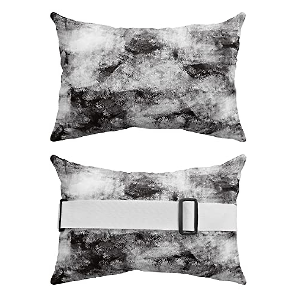 Recliner Head Pillow Ledge Loungers Chair Pillows with Insert Abstract Retro Black Grey Lumbar Pillow with Adjustable Strap Outdoor Waterproof Patio Pillows for Couch Beach Pool Office Chair, 2 PCS