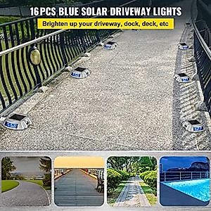 VEVOR Driveway Lights 16-Pack, Solar Driveway Lights with Switch Button, Solar Deck Lights Waterproof, Wireless Dock Lights 6 LEDs for Path Warning Garden Walkway Sidewalk Steps, LED Bright Blue