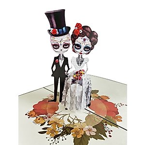 Corpse Couple, Corpse Bride and Groom, Funny Wedding Card, Birthday Card, Halloween, Valentine's Day, Day of the Dead, Dia de Muertos (on Flower)