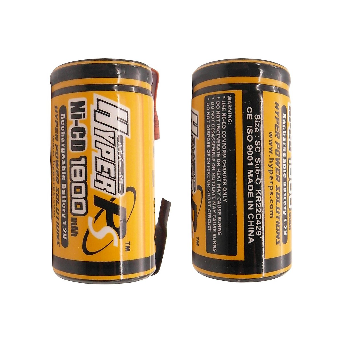 HyperPS 2 Pack 1.2V Sub C SubC 1800mAh NiCd Ni-Cd Rechargeable Battery for Power Tools Battery Pack (w/Tabs)