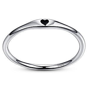 AVECON 925 Sterling Silver Simple Carve Heart Wedding Band Stackable Promise Ring for Her Size 10