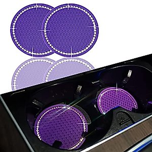 2 Pack Car Coaster for Car Cup Holder, Auto Anti Slip Bling Cup Holder Coaster 2.75 Inch Crystal Rhinestone Car Coaster Car Interior Accessories (Purple)