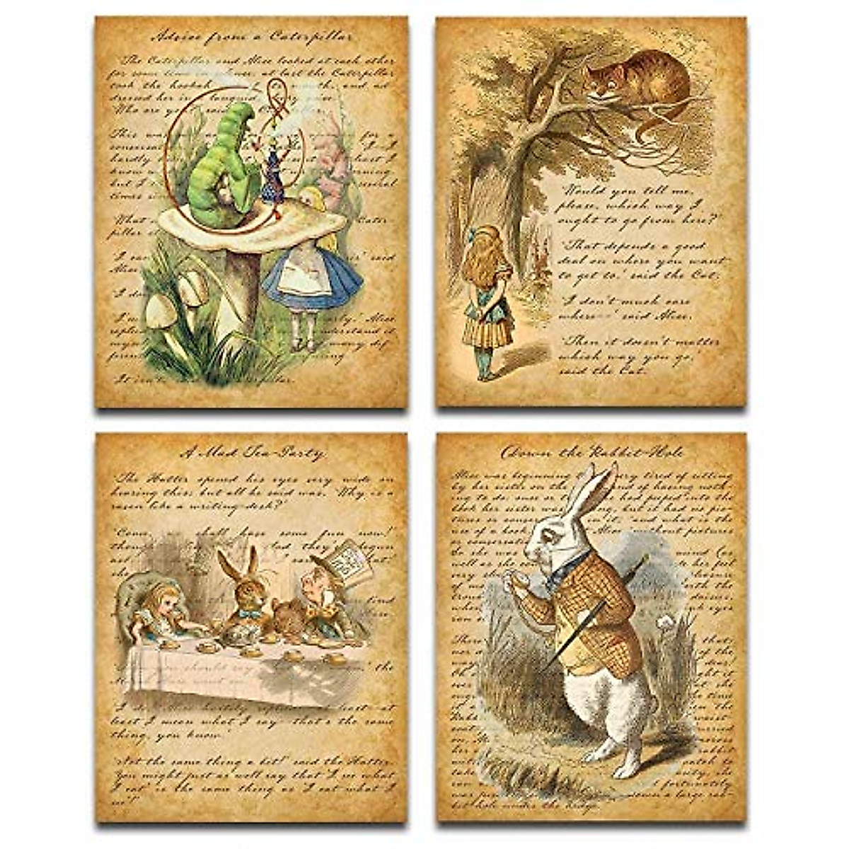 Alice in Wonderland Decoration - 8x10 Prints Unframed Wall Art Alice in Wonderland Poster - Perfect Alice in Wonderland Gifts - Perfect for an Unbirthday or Mad Hatter Tea Party