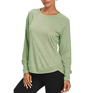 Muzniuer Long Sleeve Running Shirts for Women-Long Sleeve Workout Shirts for Women Yoga Sports Tops Activewear Exercise Shirts GrassGreen M