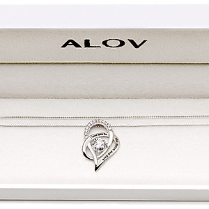 ALOV Jewelry Sterling Silver "I Love You To The Moon and Back" Love Heart Cubic Zirconia Pendant Necklace