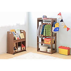 IRIS USA, Inc. Small Wooden Freestanding Garment Rack with Shelves and Bag Hook, Dark Brown