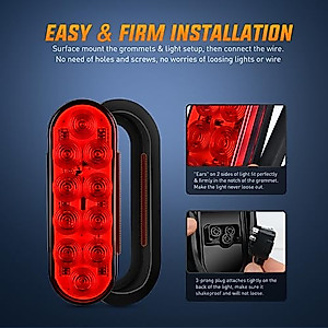 Nilight 6Inch Oval Trailer Tail Light 6PCS Red Amber White 10LED with Flush Mount Grommets Plugs IP67 Waterproof Brake Turn Signals Reverse Lights for RV Truck Trailer, 2 Years Warranty
