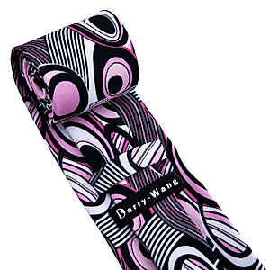 Barry.Wang Men Tie Set Print Pink Black White Silk Necktie Pocket Square Cufflinks Formal Wedding Party Business Festival