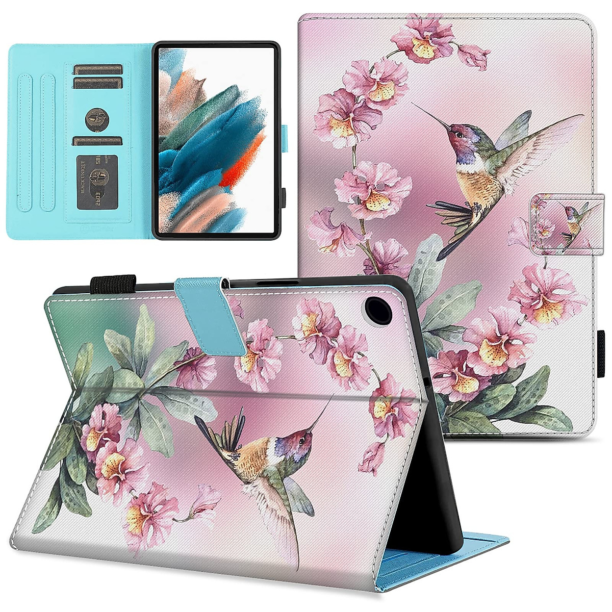 HONNKY for Samsung Galaxy Tab A8 10.5 inch Case 2022 (Model SM-X200/X205/X207),Floral Hummingbird Cover for Galaxy Tab A8 10.5" 2022,Auto Wake/Sleep,Pencil Holder