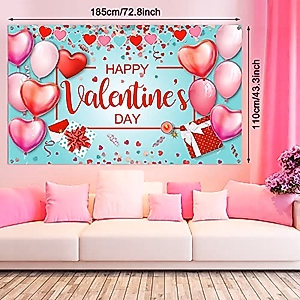 Happy Valentine's Day Backdrop Banner Polyester Valentines Backdrop Banner Large Valentine's Day Background Banner Decoration for Valentine Party Supplies and Decor (Mint Background)