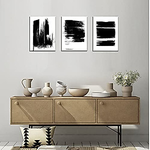ARTINME Black and White Wall Art , Framed 3 Panels Abstract Canvas Prints oil Painting for Living Room home decor (12x16 inch x 3)