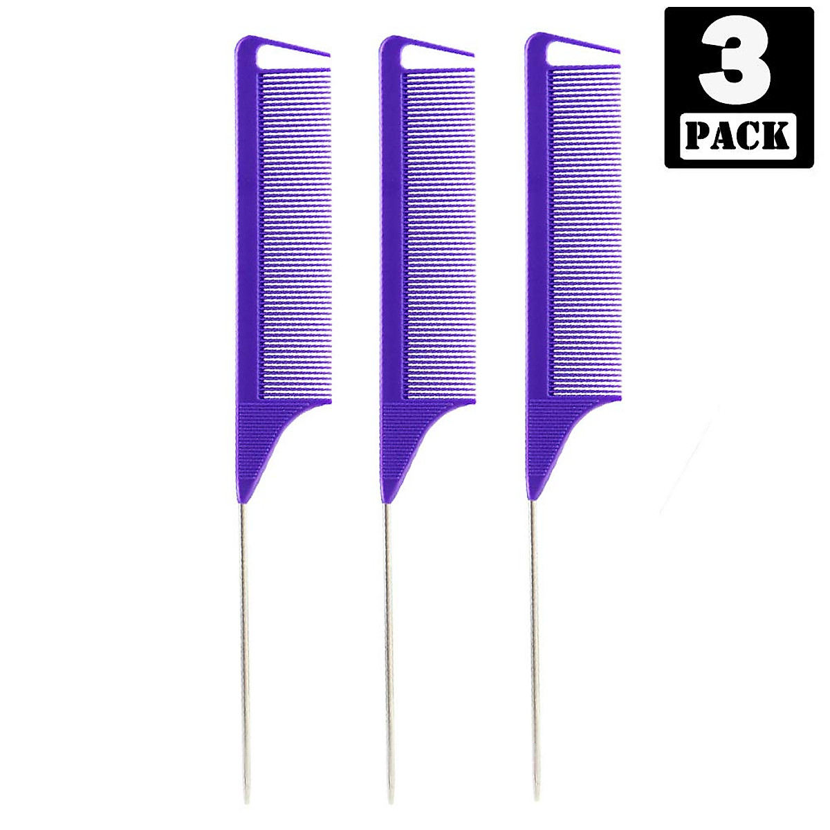 3Pcs Rat Tail Combs,Barber Styling Combs for Women,Anti Static Heat Resistant Hairdressing Comb (Purple)