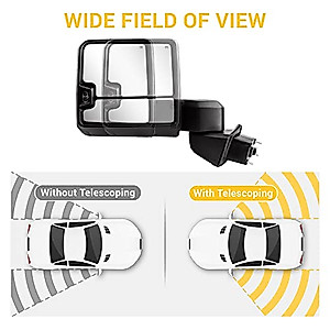 Towing Mirrors for 2019-2022 Chevy Silverado 1500 with Switchback Turn Siganl Running Light Power Glass Extendable Tow Mirror Pair Set (White Lens)
