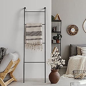Blanket Ladder Decorative Towel Rack Holder for Bathroom, Wall Leaning Metal Drying Quilt Stand for Living Room Bedroom Farmhouse Home Decor, Gift for Women Mom Mother Her Wife - Black