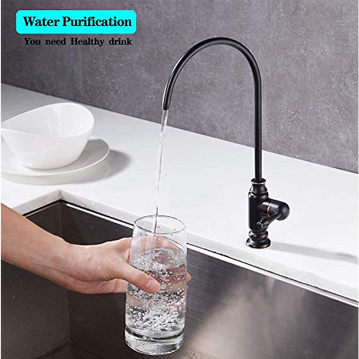 Kmeino (Oil Rubbed Bronze) Water Drinking Faucet 100% Lead-Free Water Filter Faucet Fits Most RO Units or Water Filtration System Stainless Steel Body Sink Water Filtration Faucet Mini Tube