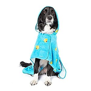 Barkbox Premium Absorbent Hooded Dog Bathrobe Towel - Quick Drying Pet Towel for Bath & Beach Trips - Luxurious & Soft Bathrobe Towel for Dogs of All Breeds - Rubber Duck - Large