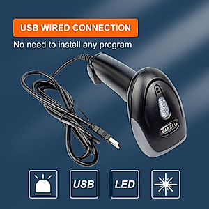 YANZEO Handheld USB Barcode Scanner, Wired CCD Bar Code Reader Plug and Play Fast & Accurate Scanning for for Store, Warehouse, Supermarket