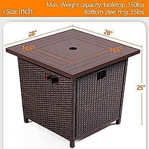 Yaheetech Fire Pit 28 in Propane Fire Pit Table 50,000 BTU Wicker Gas Fire Pit Table w/Weatherproof PE Rattan Frame and Fire Glass for Outdoor Patio Garden Backyard, Smokeless Gas Firepit Table